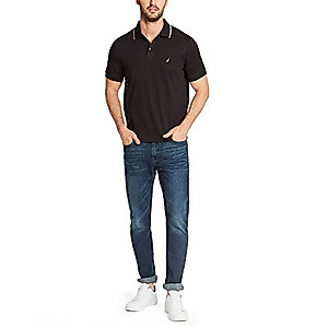 Nautica Men's Classic Fit Short Sleeve Dual Tipped Collar Polo Shirt, True black, Large