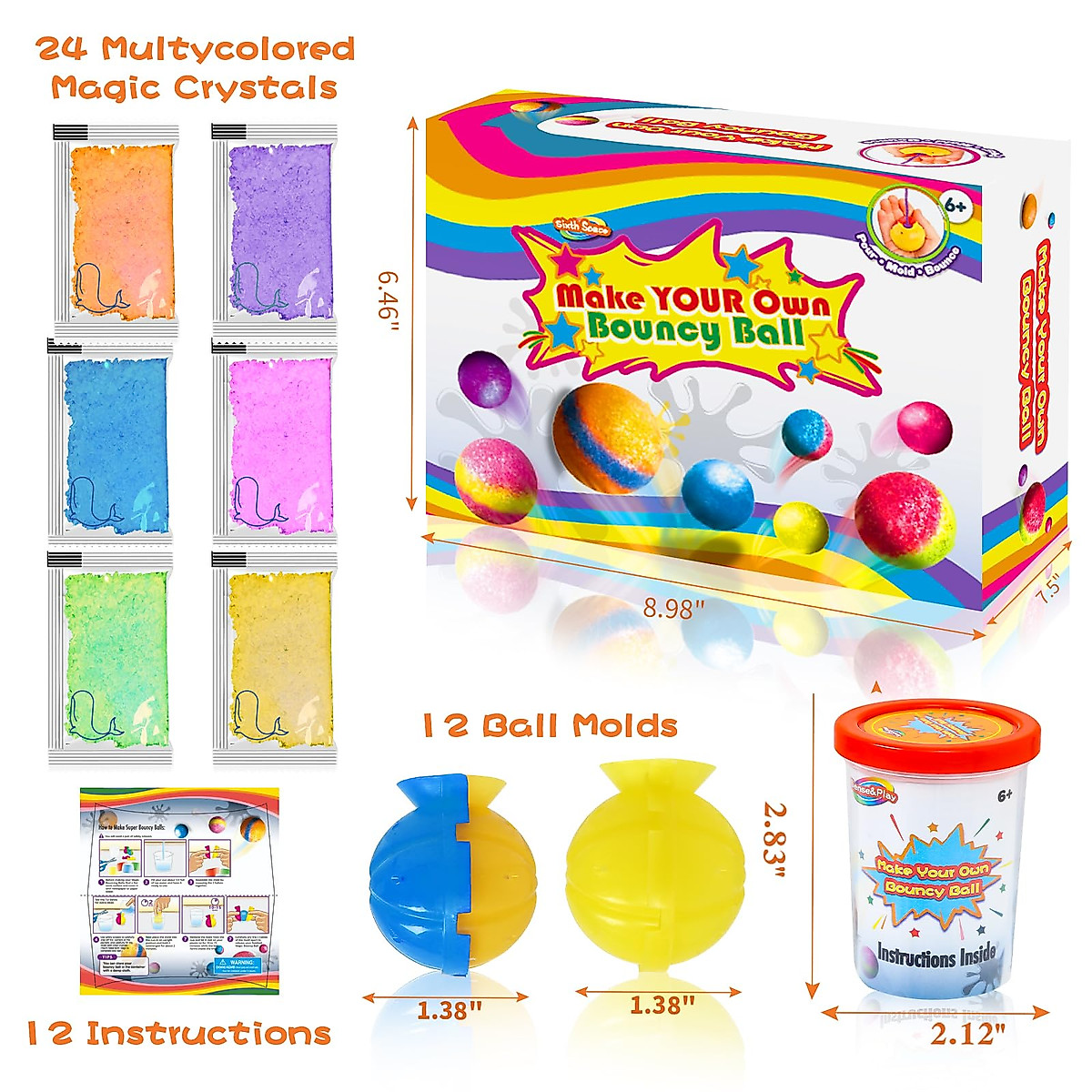 Bouncy Ball Making Kit, DIY Kits for Kids, Kids Birthday Party Activities, Kids Science Projects, Arts and Crafts for Kids 4-6 | 6-8, Outdoor Activities for Kids, Summer Fun Activities Favors Kit