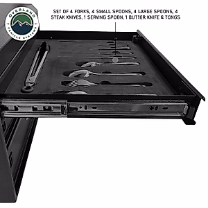 Overland Vehicle Systems Ultimate 39 Piece Utensil Set - Black Powder Coat Universal - 6061 Aircraft-Grade Aluminum Storage Box - Heavy Duty Grab Handles