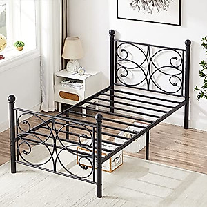 VECELO Twin Bed Frame with Headboard and Footboard, Metal Mattress Foundation, Heavy Duty Platform, No Box Spring Needed, Matte Black