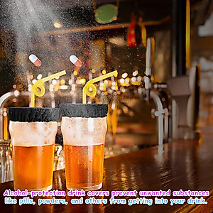 25pcs Universal Drink Covers Scrunchies, Elastic Stretchable Polyester Cup Cover for Alcohol Protection Safety with Straw Hole Reusable Drink Protector Cap for Women Girls Fits Most Glass Cups (Black)