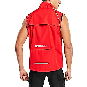 TSLA Men's Cycling Jacket with Removable Sleeves, Reflective Vest Windbreaker, Lightweight Waterproof Running Jackets, Cycling Red, Small