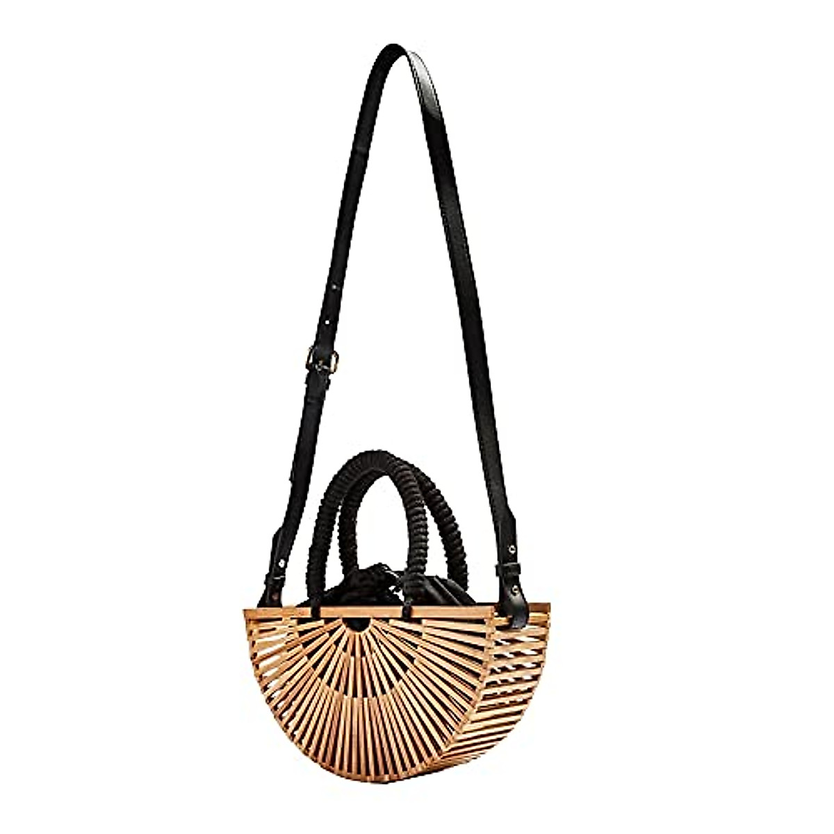 RULER TRUTH Bamboo Handbag Women's Tote Bag by Handmade Straw Purse Built-in Storage Bag