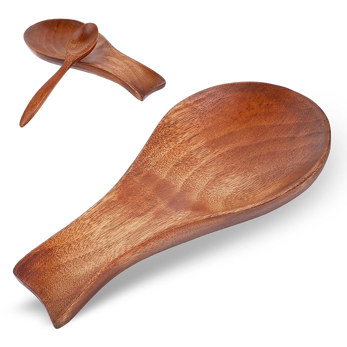 Molain Acacia Wood Spoon Rest For Kitchen, Smooth Wooden Spoon Holder For Stovetop, Perfect Holder for Stove Top or Countertop, Spoon or Tong, Modern and Rustic Spoon Rest for Farmhouse