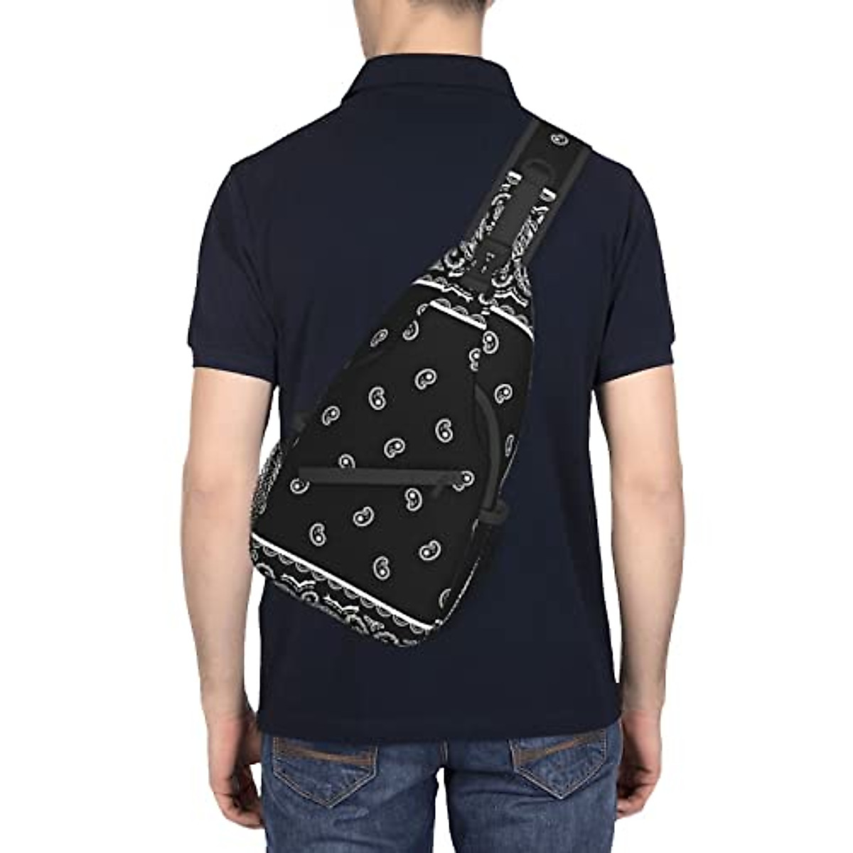 Crossbody Sling Backpack Vintage Black Paisley Bandana Men Women Hiking Chest Shoulder Bag