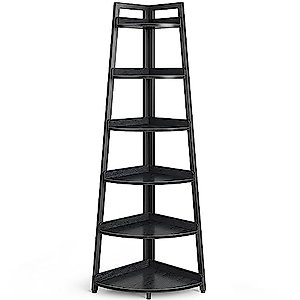 Rolanstar Corner Shelf, 6 Tier Modern Corner Bookshelf Industrial Corner Ladder Shelf Plant Stand for Display Rack for Living Room, Home Office, Bathroom, Small Space, Black