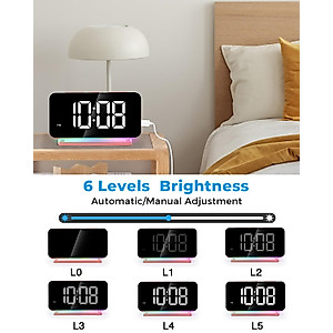 SZELAM Alarm Clock for Bedroom,7.4" Mirror Digital Clocks Large Display,with RGB Night Light, USB C Charger Port,Auto Dimming,LED Desk Clock for Kid Teen Girl Adults Room - Pink