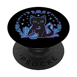 Cute Witchy Black Cat Crystal Alchemy Kawaii Pastel Goth PopSockets Swappable PopGrip