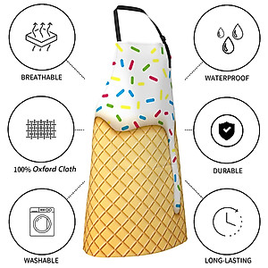 Cartoon Ice Cream Food Cute Aprons for Women Men, Flowing Cream Cooking Chef with 2 Pockets Adjustable Neck Strap Apron Perfect Cooking and Baking Apron for Women Dad Gifts, White Yellow