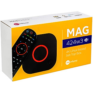 Infomir Mag 424 W3 (Mag 424W3) 4K 2160P Hevc 600Mbps Built-in Dual Band WiFi, Bluetooth, HDMI Cable 1 GB RAM, 8 GB eMMC (Faster than Mag 324w2 322W1)