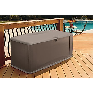 Rubbermaid Extra Large Resin Weather Resistant Outdoor Storage Deck Box, 120 Gal., Putty/Canteen Brown, for Garden/Backyard/Home/Pool
