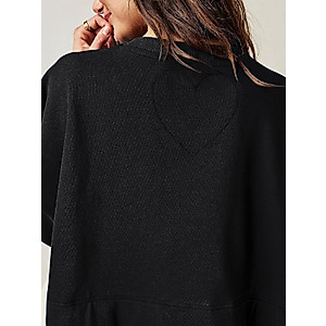 Dokuritu Sweatshirt Dress Women Crew Neck Long Sleeve Patchwork Pullover Tops Flowy Oversized Sweatshirt Mini Dress Black