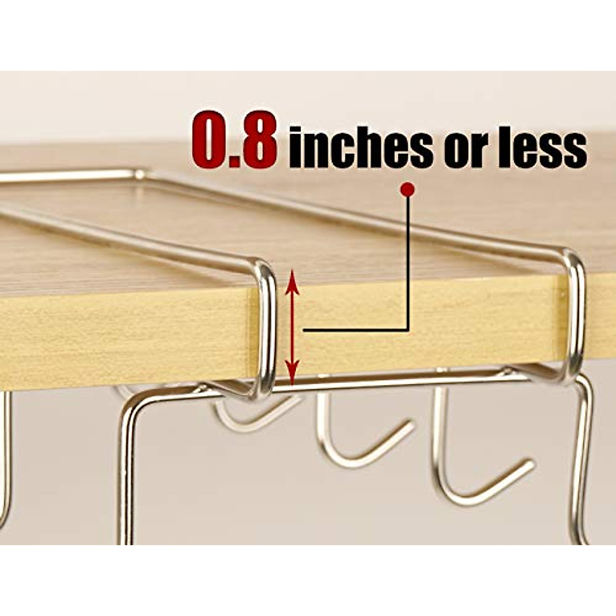 bafvt Coffee Mug Holder - 304 Stainless Steel Cup Rack Under Cabinet, 10Hooks, Fit for The Cabinet 0.8" or Less