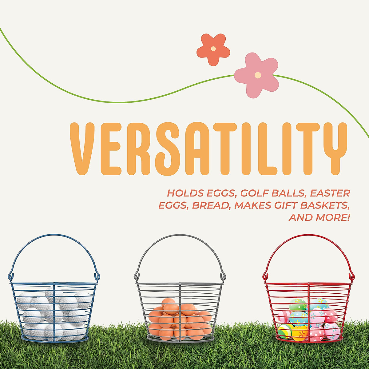 CONCORD 8" Egg Basket For Storage Collecting and Transporting Chicken and Duck Eggs. Farm Grade Wire Baskets. 2 Pack (Blue)