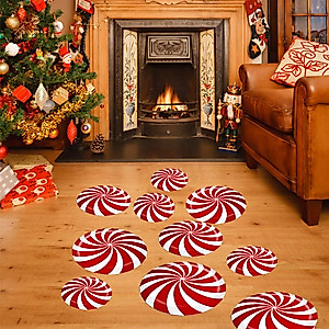 Yosoo 12Pcs Floor Wall Candy Stickers, Round Red Peppermint Floor Wall Christmas Stickers, Self-Adhesive Removable Candy Decals for Festival Christmas Valentine's Day Party Decoration Supplies