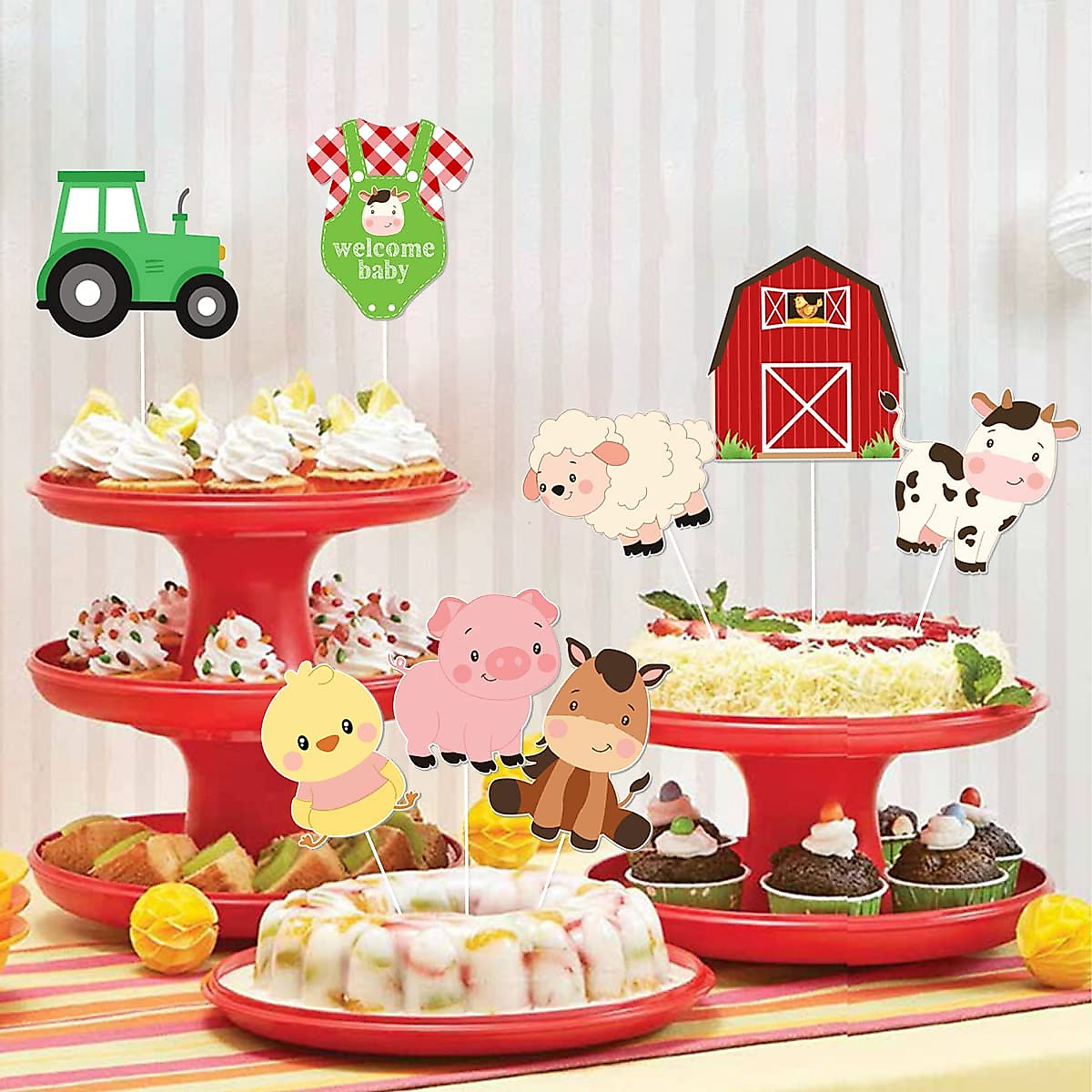Farm Animal Baby Shower Centerpiece Sticks Red Farm Theme Table Toppers Birthday Decorations Barnyard Party Decorations for Girls Boys Baby Shower Birthday Party