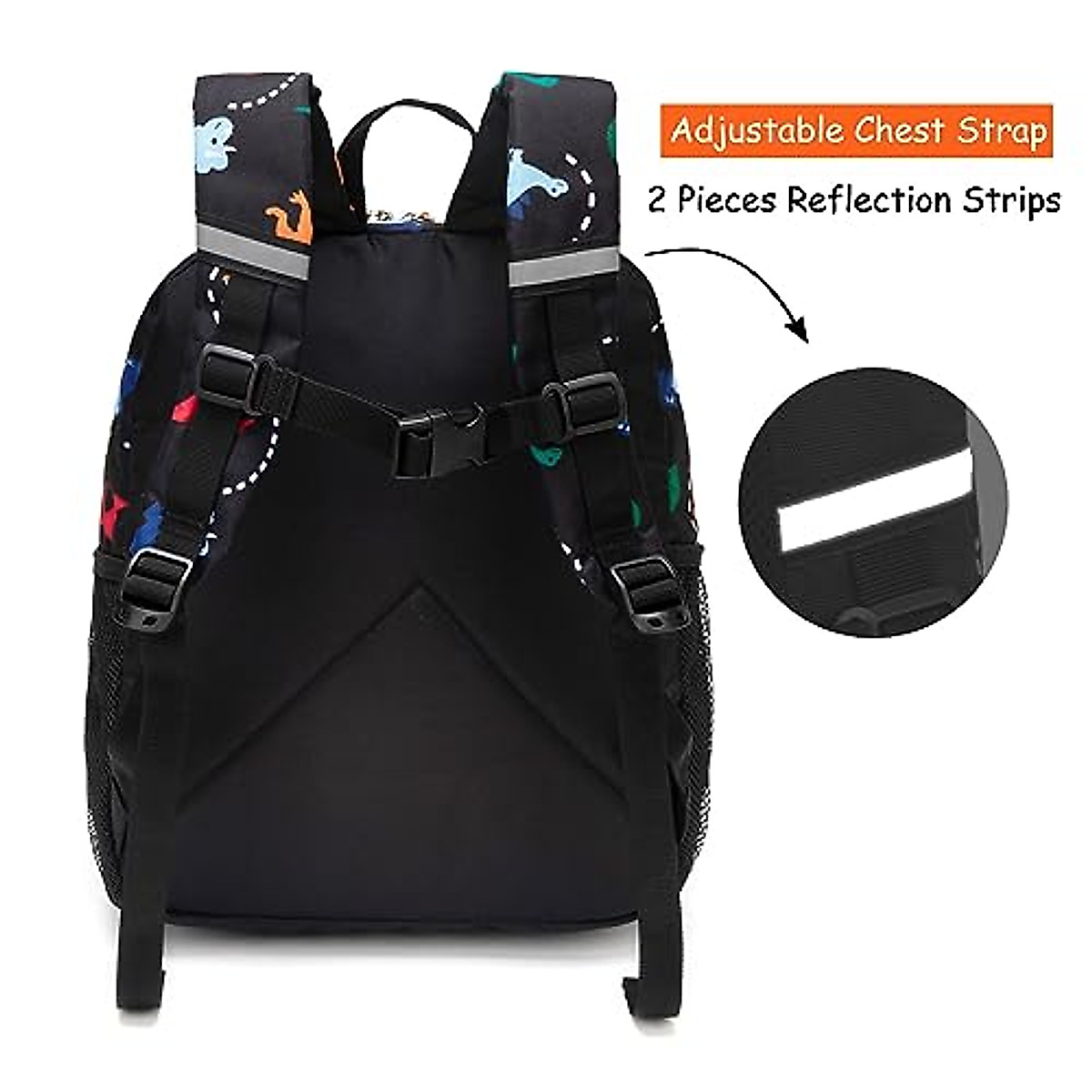 JinBeryl Toddler Backpack Boys, 15 Inch Kids Backpack for Preschool or Kindergarten, Dinosaur Black