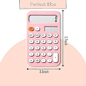 Standard Calculator 12 Digit,Desktop Dual Power Battery and Solar,Desk Calculator with Large LCD Display for Office,School, Home & Business Use,Automatic Sleep.5.7 * 3.5in (Pink)