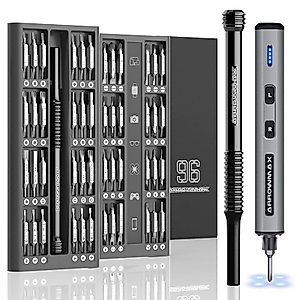 AM ARROWMAX Electric Screwdriver, 102 in 1 Precision Screwdriver Set w/ 96 Magnetic Bits, Red Dot, IF Winning Design, Rechargeable Mini Cordless Screwdriver for Phone, Laptop, Watch, RC (Space Grey)