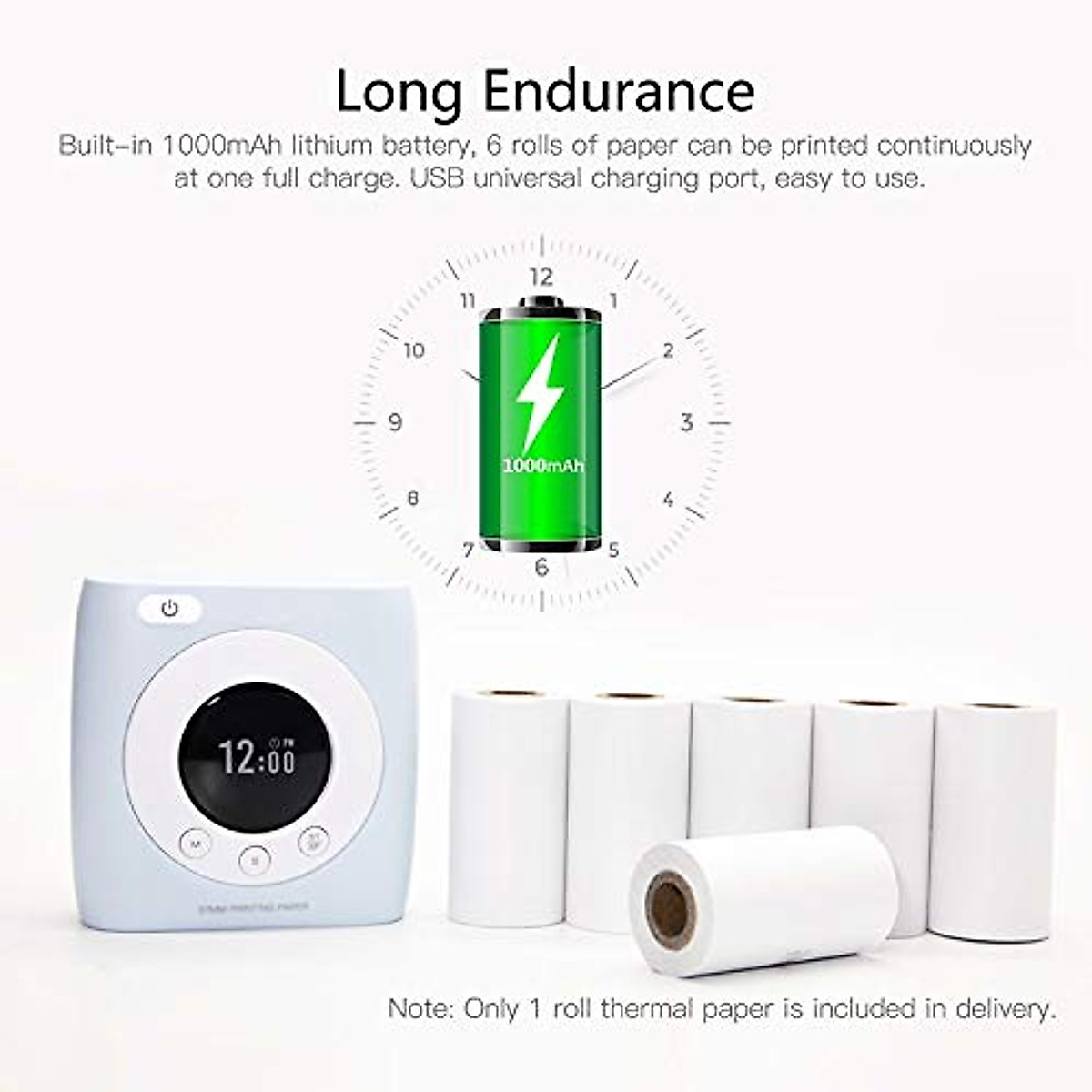 KXDFDC Pocket Printer BT Thermal Printer Portable Mobile Printer 300dpi for Photo Picture Memo Note Label with Clock Function (Color : Black-JoJo's Bizarre Adventure1)