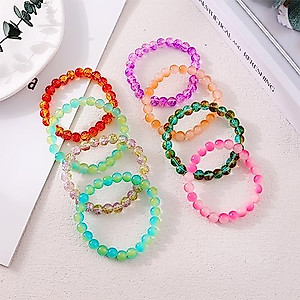 JEWPARK 22Pcs 8MM Beaded Stretch Bracelet Handmade Round Glass Bracelet for Women Men Multicolor Beads Elastic Bracelet Gift