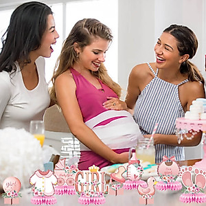 13 Pcs Pink Baby Shower Centerpieces for Tables，Honeycomb Centerpiece Baby Shower Decorationsfor Girls, Gender Reveal girl Baby Shower Centerpiece for Baby girls Party Birthday Tables Decorations