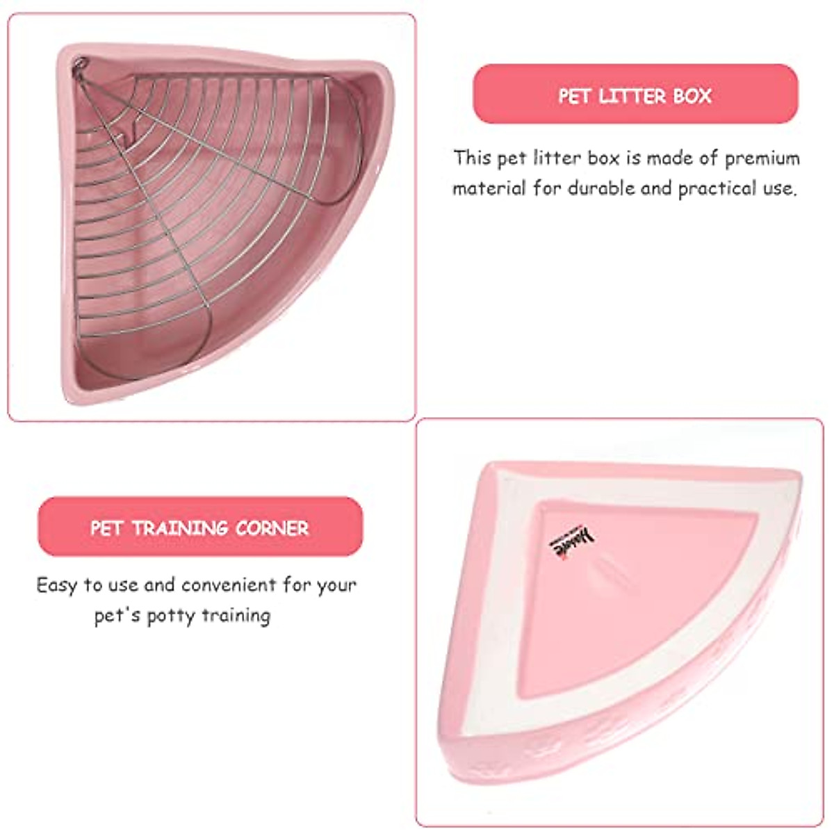 VILLCASE Rabbit Litter Tray, Rabbit Litter Box Ceramic Hamster Toilet Pet Potty Training Corner Cage Box Accessory for Rabbit Guinea Pig Chinchilla Small Animal, 12.97X9.43X3.93inch (Pink)