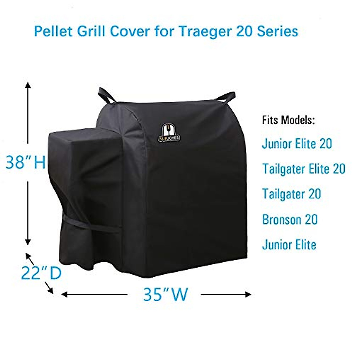 SUPJOYES Grill Cover for Traeger 20 Series, Junior & Tailgater Grills, Heavy Duty Waterproof Wood Pellet Grill Cover, Outdoor Full Length Grill Cover