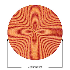 Smaafit Round Braided Placemats, Set of 4 Table Place Mats for Round Dining Tables, 15 inches Round Placemat, Place Mat Round Table Mats (Mix Orange Red)