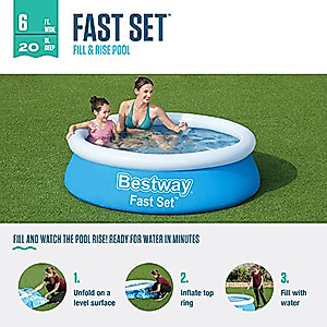 Bestway Fast Set 6 Foot x 20 Inch Round Inflatable Above Ground Outdoor Swimming Pool with 248 Water Capacity and Repair Patch, Blue (Pool Only)