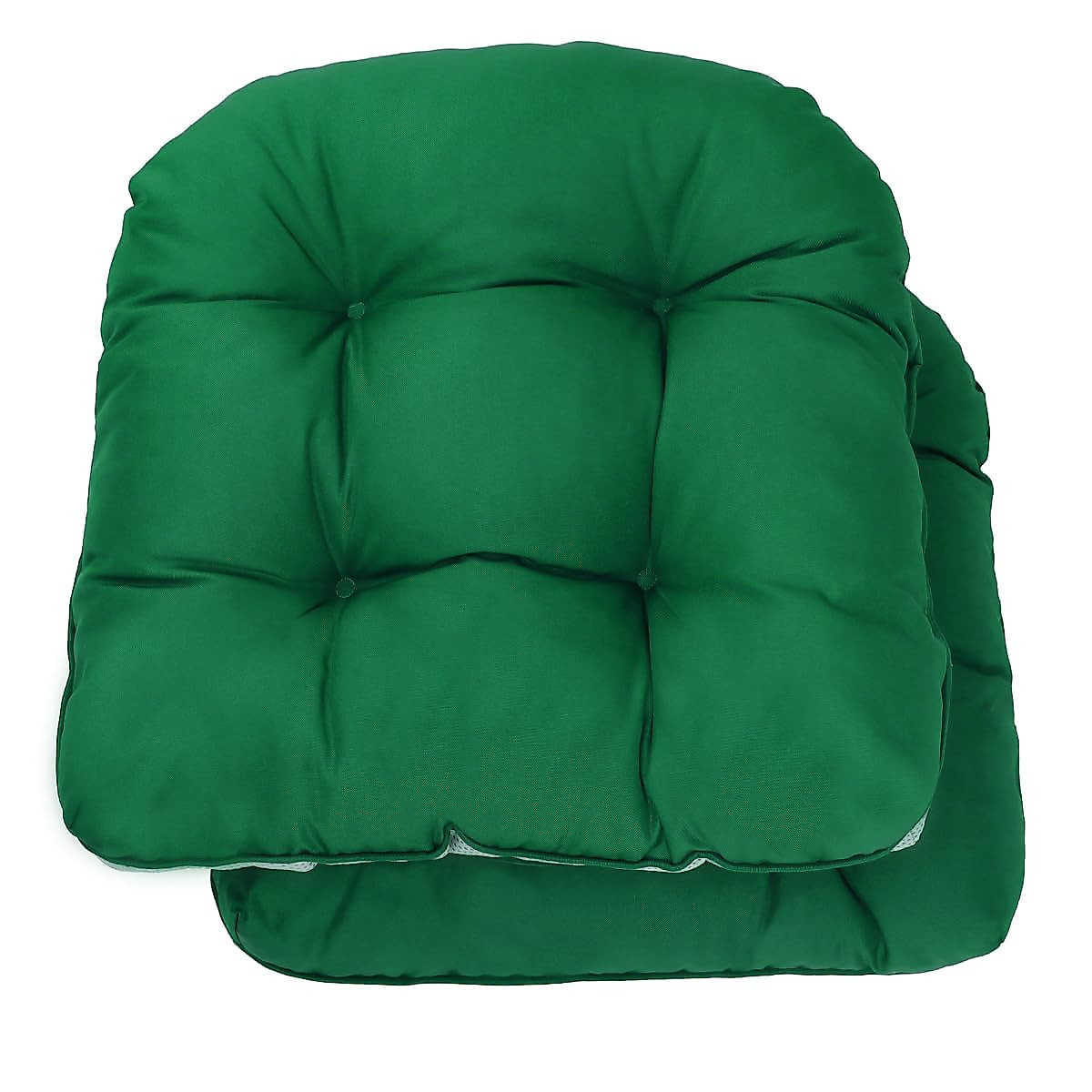 EAIMi Outdoor Chair Cushions - Waterproof Tufted Seat Cushions for Patio Furniture Set of 2 - U Shaped Memory Foam Overstuffed Patio Cushions for Wicker Chair with Round Corner 19"x19"x5" Frost Green