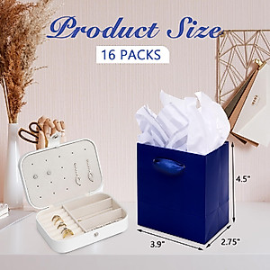 Plauthus 16 Pack Mini Navy Gift Bags with Handles & Tissue Paper, 4.5” Small Gift Bags for Small Items, Boutique, Wedding, Bridal, Baby Shower, Father’s Day, Graduation