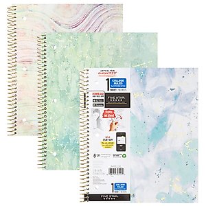 Five Star Spiral Notebooks, 1 Subject, College Ruled, 11" x 8-1/2", Cute Designs Bright Colors, 3 Pack, Design May Vary.