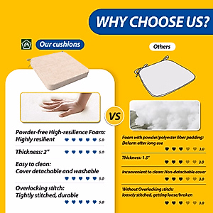 AAAAAcessories Square Chair Cushions for Dining Chairs with Ties and Removable Cover, 2" Thick Dining Kitchen Chair Pads, Indoor Dining Room Chair Cushions, 16" x 16", Set of 2, Beige