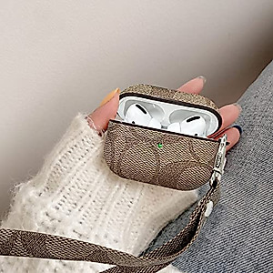 Case for AirPods Pro Case,6 in 1 Fashion Luxury PU Shockproof Anti-Slip Protective Cover Accessories Set for Airpod Pro Charging Case with Keychain/Ear Hook/Watch Band Holder/Anti-Lost Strap(Brown)