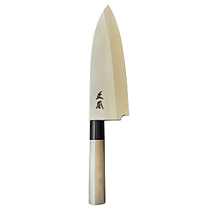 MASAMOTO KS Japanese Deba Knife with Sheath 6.5" (165mm) [HONBAZUKE] Made in JAPAN, Professional Heavy Duty Knife for Fish, Ultra Sharp Japanese Carbon Steel Blade, Wood Wa Handle, Black Ferrule