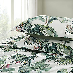 Get Bed Ready Fresh Palm Leaf Foliage Tropical Chic Plants Modern Botanical Nature Palma Bedding Verdant Greens Cotton Duvet Cover Set Boho Vibe Exotic Paradise Island Flower Tree (King, Rainforest)