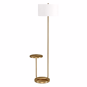 Jacinta Tray Table Floor Lamp with Fabric Shade in Brass/White