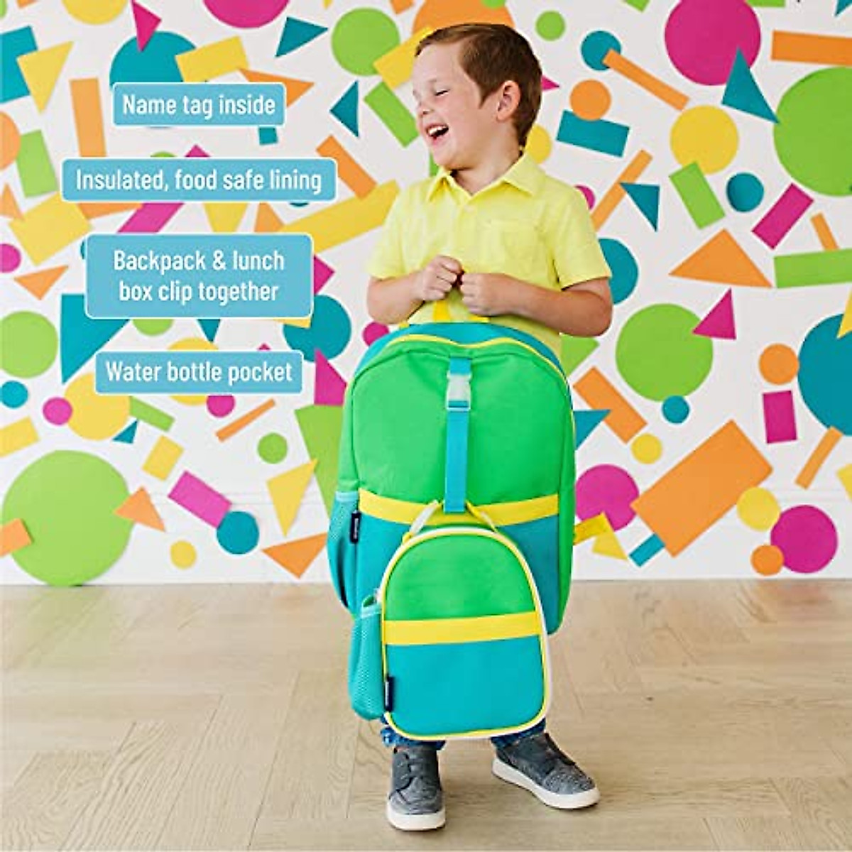Wildkin Pack-it-All Kids Backpack Bundle with Clip-in Lunch Box (Monster Green)
