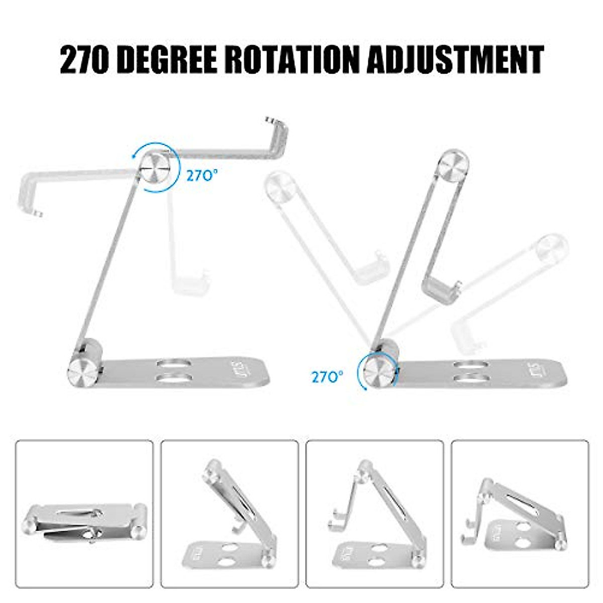 Urmust Cell Phone Stand for Desk Adjustable Foldable Phone Holder for Office Portable Desktop Dock Compatible with iPhone 14 13 12 11 Max Pro Xs Xr X 8 7 6, iPad Mini, Tablets 7-10" (Silver)