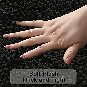 QJHOMO Black Bathroom Rug Chenille Bath Mats for Bathroom Non Slip Floor Mat, Thick Soft Shaggy Bath Rugs, Super Absorbent Bathmat Quick Dry, Machine Washable Microfiber Rugs for Shower, 16 x 24 Inch