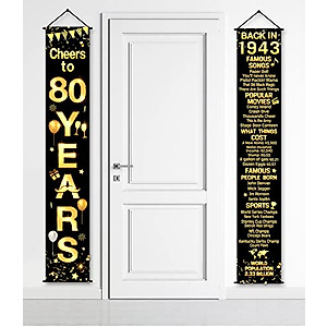 2 Pieces 80th Birthday Party Decorations Cheers to Years Banner Party Decorations Welcome Porch Sign for Years Birthday Supplies (80th-1943)
