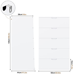 FOTOSOK 5 Drawer Dresser, White Dresser Modern Dresser Wood Chest of Drawers with Closed Cut-Out Handles, 23.6L x 17.3W x 39.4H Inch Tall White Dresser for Home Office