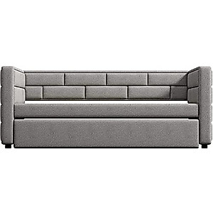 Harper & Bright Designs Daybed with Trundle Bed, Upholstered Twin Daybed Frame with Padded Back,Sofa Bed Wood DayBed Frame, No Box Spring Needed (Gray)