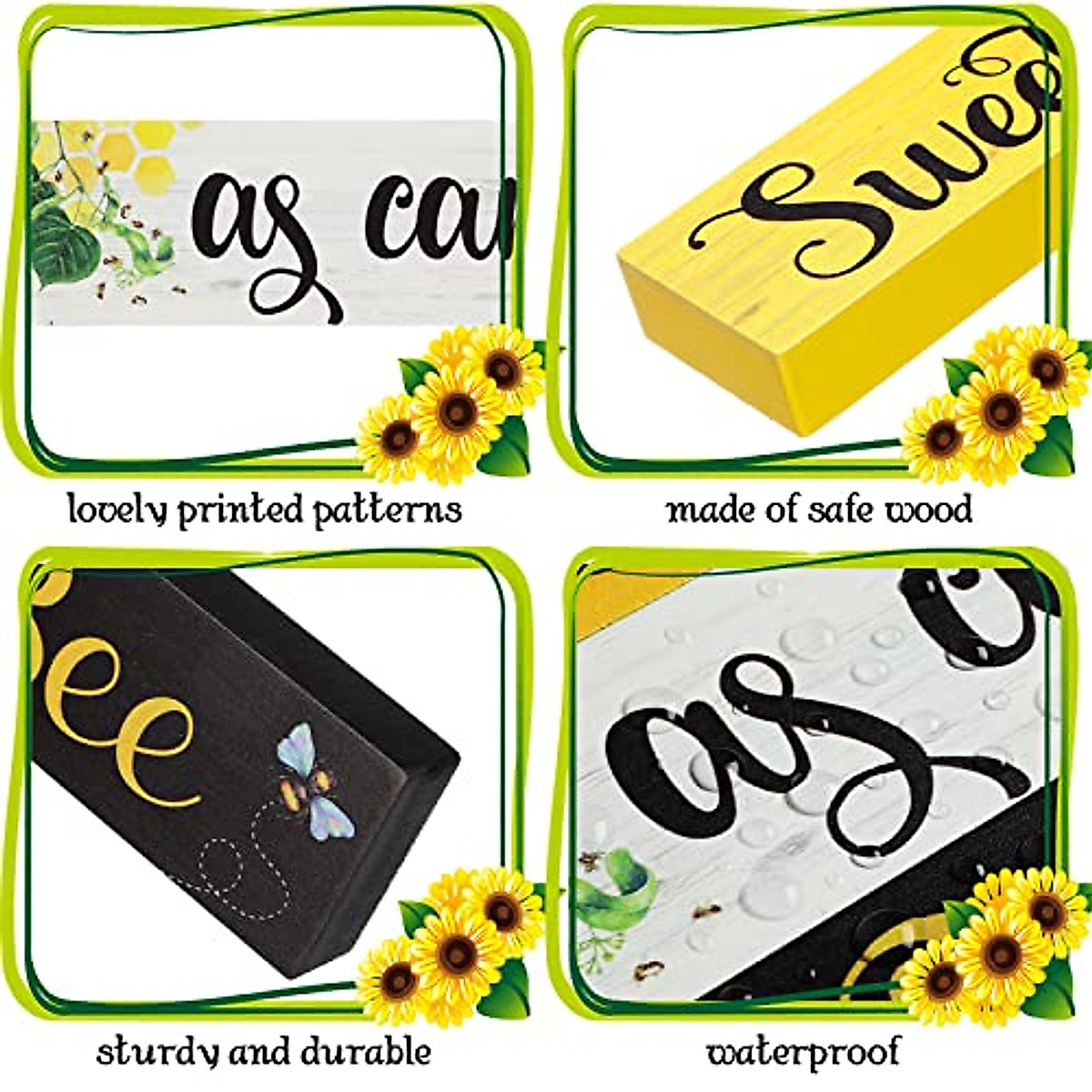 Sign Sunflower Tiered Tray Decor Tabletop Centerpiece for Summer Home Sweet as Can Trays Signs MDF Wood Sign Sunflower Gifts for House Kitchen Decor Wood Blocks Rustic Farmhouse Decor