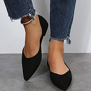 Ladies Fashion Solid Color Suede Pointed Shallow Comfortable Flat Casual Shoes Shoes Size 6 Women Sandals (Black, 8.5)