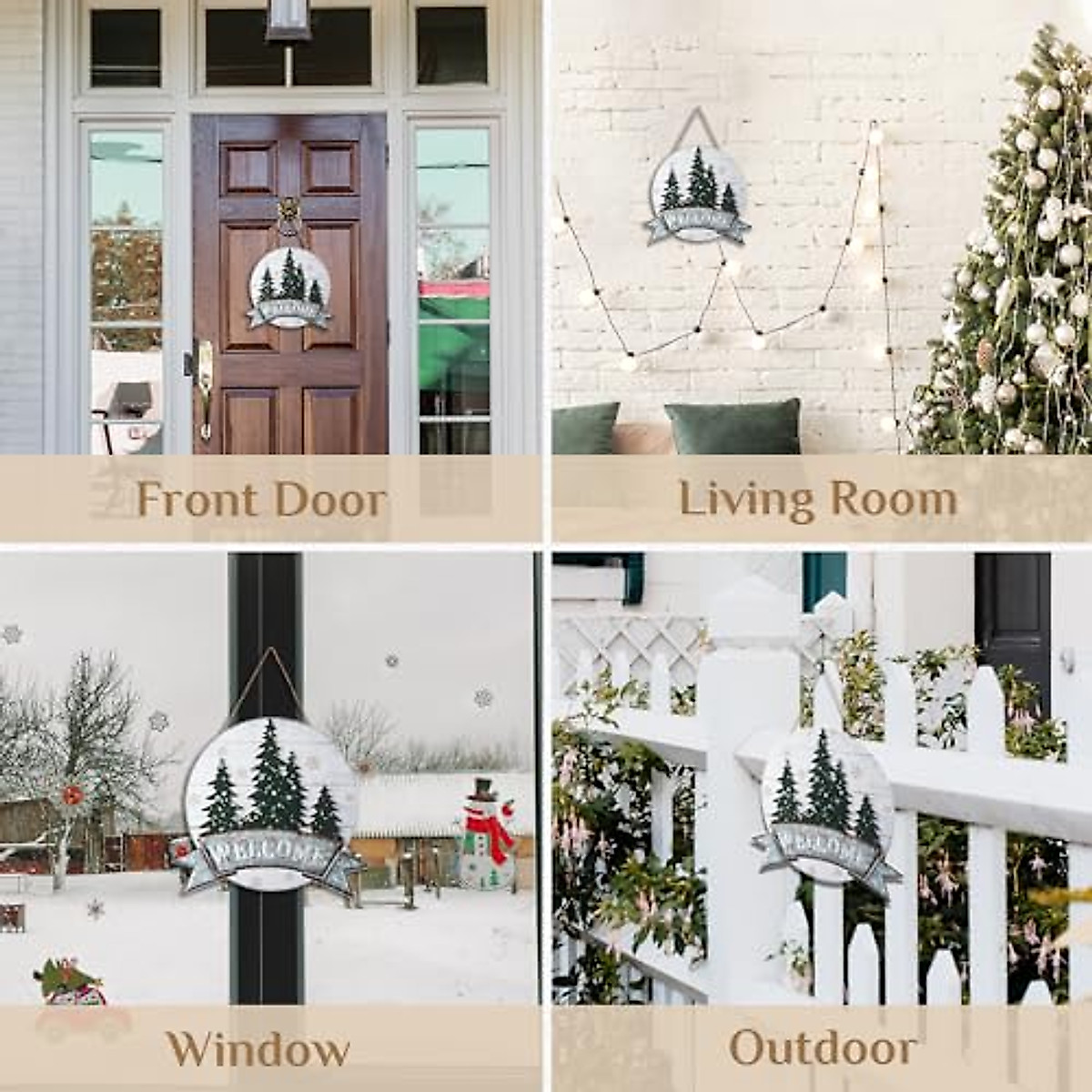Winter Welcome Sign for Door Wall Decor - Walasis Outside Winter Wreath for Front Door Hanging Christmas Signs with Tree Snowfalke Rustic Wooden Welcome Decoration