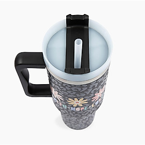 Love in Faith | Stainless Steel 40oz Tumbler with Handle | Vacuum Insulated | Faith-Based Christian Gifts | Faith Hope Love Black Leopard