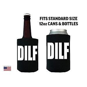 Funny DILF Collapsible Beer Can Bottle Beverage Cooler Sleeves 2 Pack