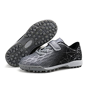 brooman Kids Indoor Soccer Shoes Boys Girls Soccer Cleats Athletic Turf Shoes (1,Silver)